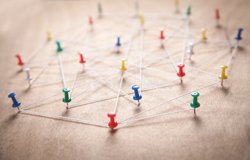 Pins Connected Linear Network Background. Networking Stock Photo ...