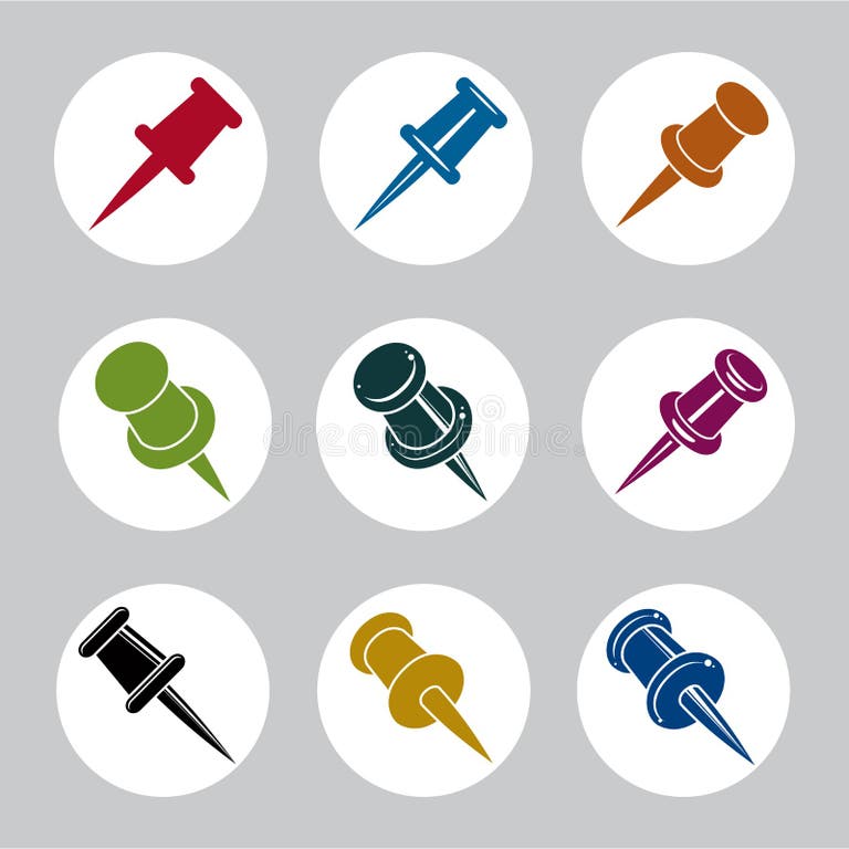 Push Pins Icons Vector Set, Vector Simplistic Symbols Stock Vector ...