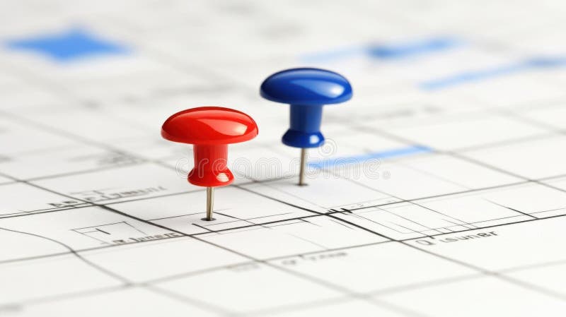Push Pins Mark Locations on a Detailed Map or Calendar for Planning ...