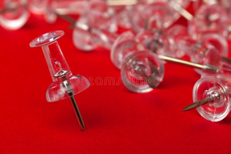Push pins on red board stock image. Image of label, note - 63488677
