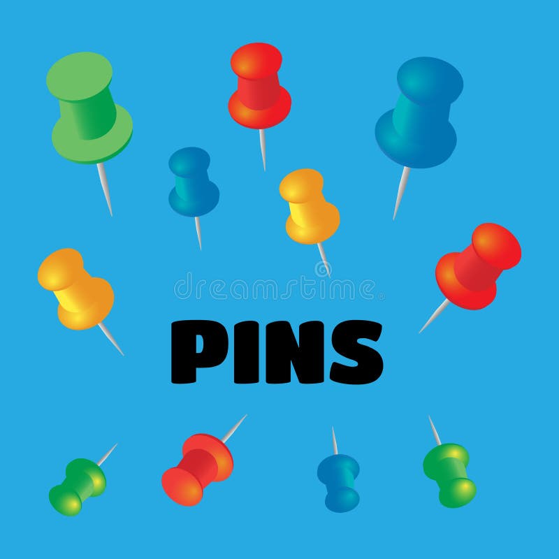 Push Pins Set. Stationery Object, Plastic Element, Tack and Need Stock ...
