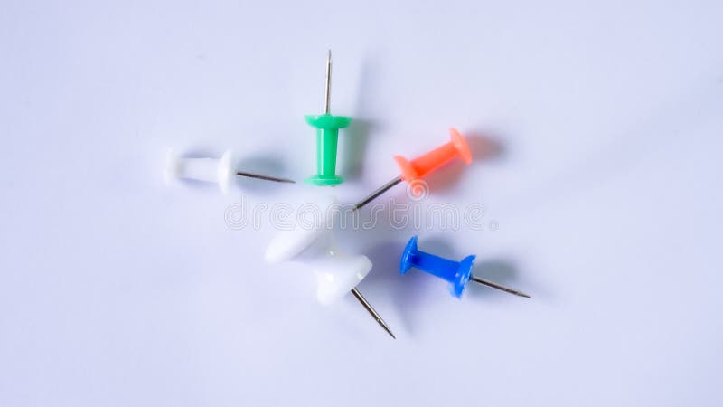Push Pins, Various Colors, White Background, Macro Photography Stock ...
