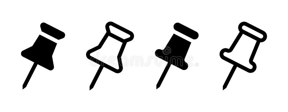 Push Pins Vector Icon Set. Pin for Notes in Different Angles Symbol ...