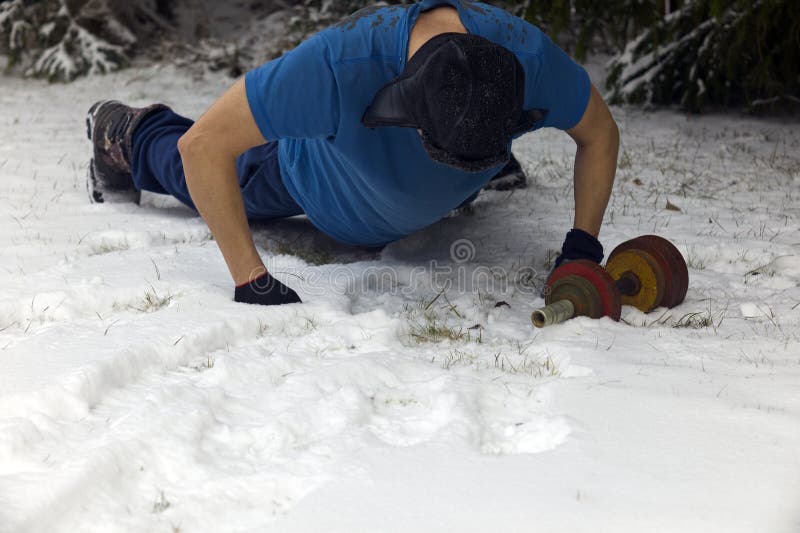 Push-up in a winter stock photo. Image of push, snow - 170676616