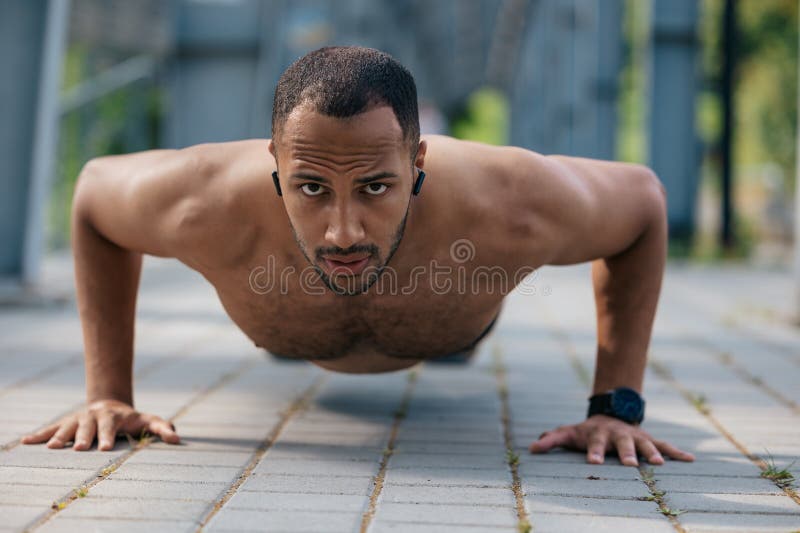 Strong Muscular Handsome Man Doing Push Ups Stock Image - Image of ...