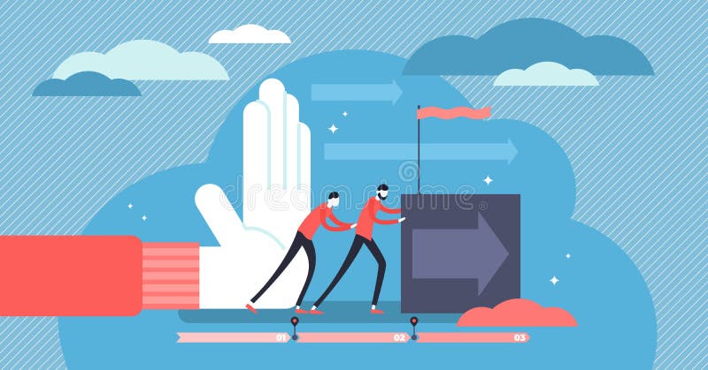 Push Vector Illustration. Flat Tiny Idea Forward Movement Persons ...