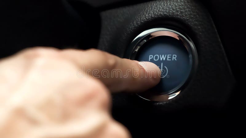 Pushing Blue Power Ignition Button To Start Keyless Ignition Hybrid Car ...