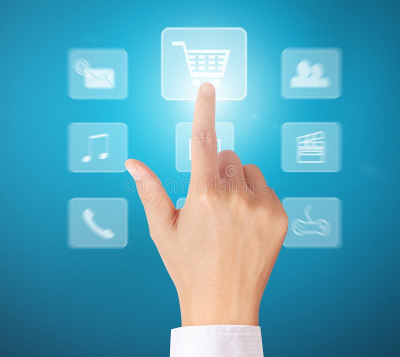 Pushing Button on Atouch Screen Interface Stock Illustration ...