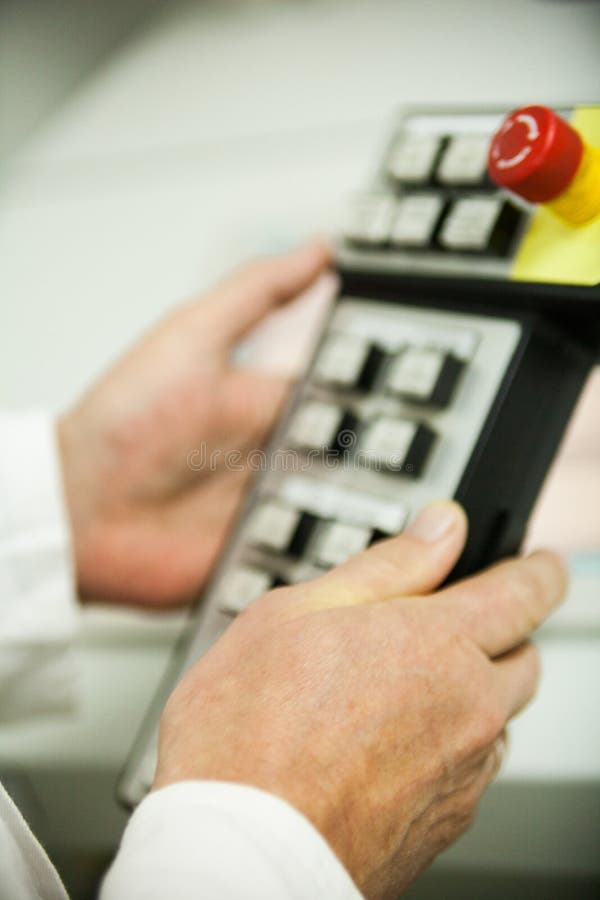 Pushing the Button on the Control Panel Stock Image - Image of adult ...