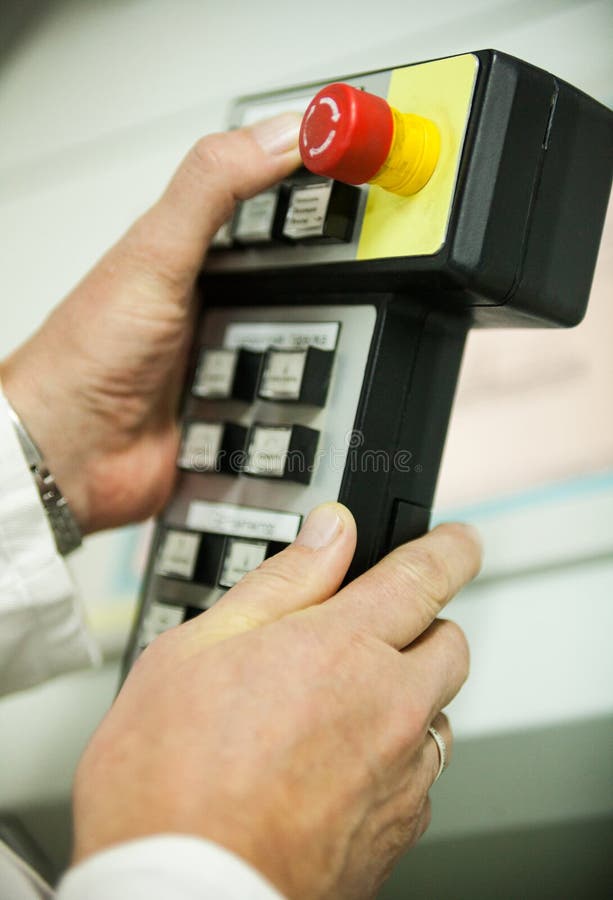 Pushing the Button on the Control Panel Stock Image - Image of adult ...