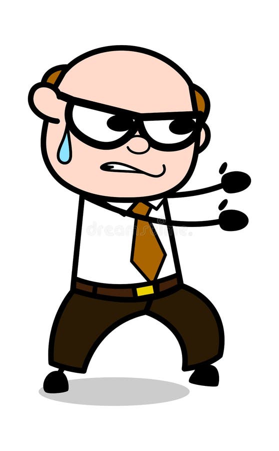 Pushing with Full Force - Retro Cartoon Office Old Boss Man Vector ...