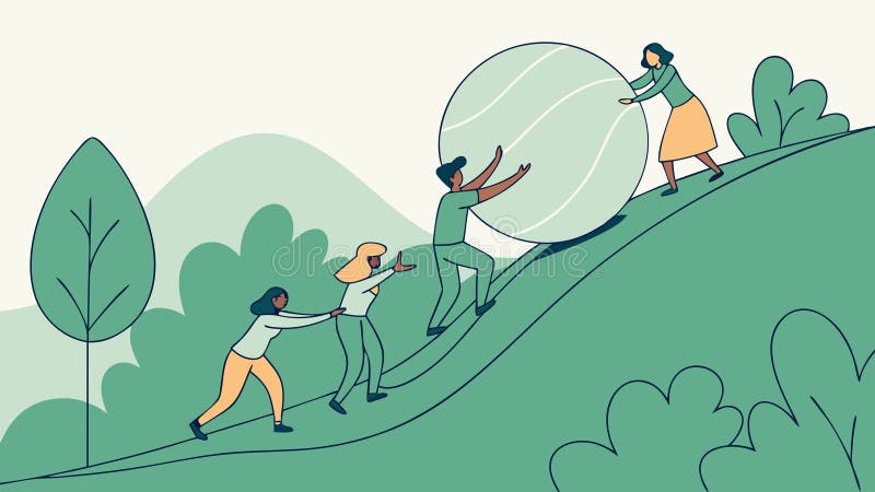 Pushing a Large Rock Uphill, Perseverance and Difficult Task, Vector ...