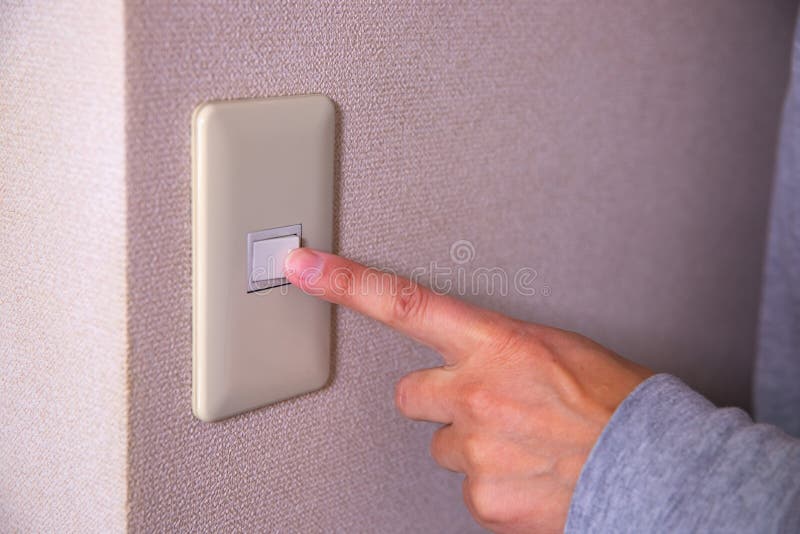 Light Switch Pushing by Male Hand Daytime Closeup Stock Photo - Image ...