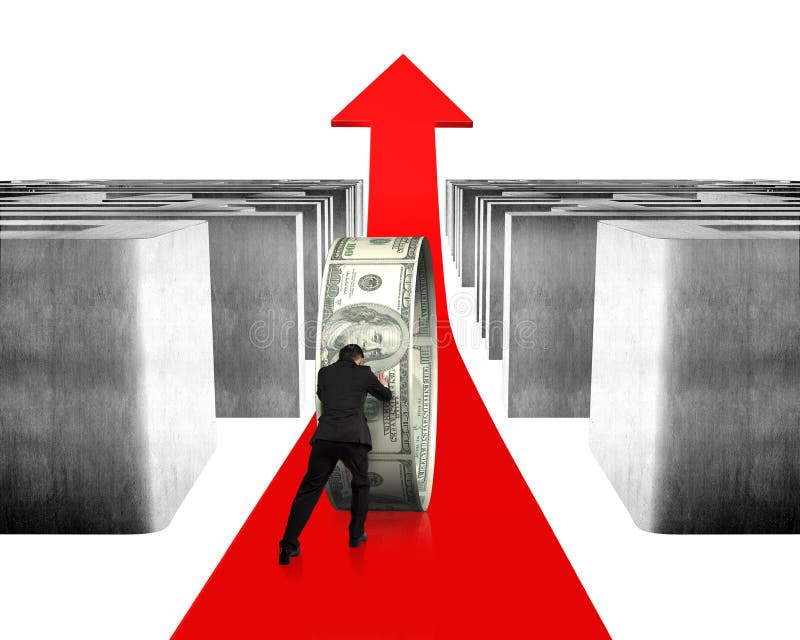 Pushing Money Circle on Red Arrow with Maze Stock Image - Image of ...