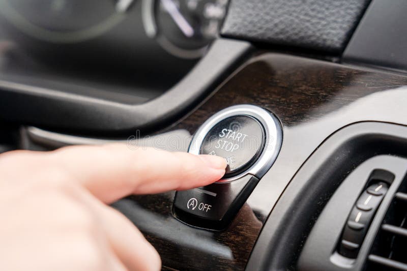 Pushing Start Ignition Button Switch in the Car. Driving Stock Image ...