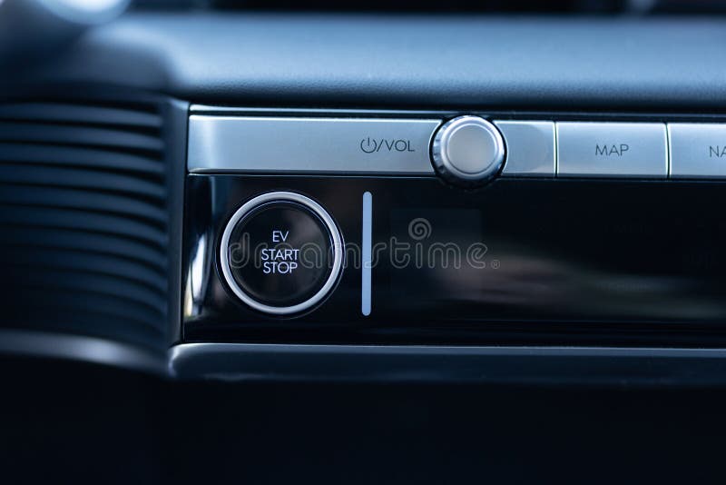 Pushing Start Stop Button To Start Keyless Ignition Hybrid Car Electro ...