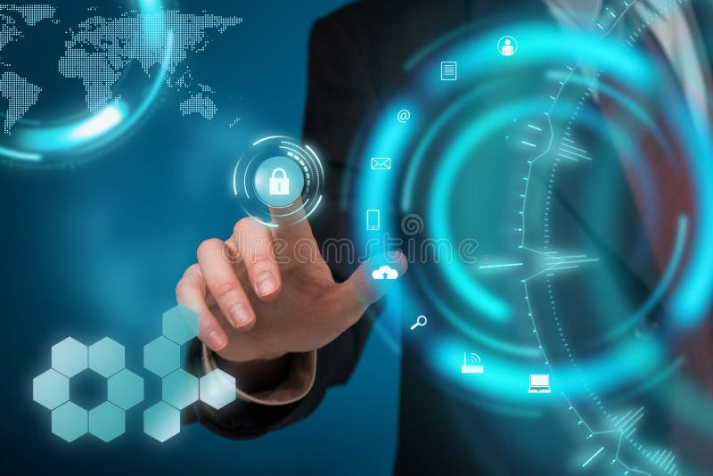 Pushing a Button on Touch Screen Stock Photo - Image of cyberspace ...