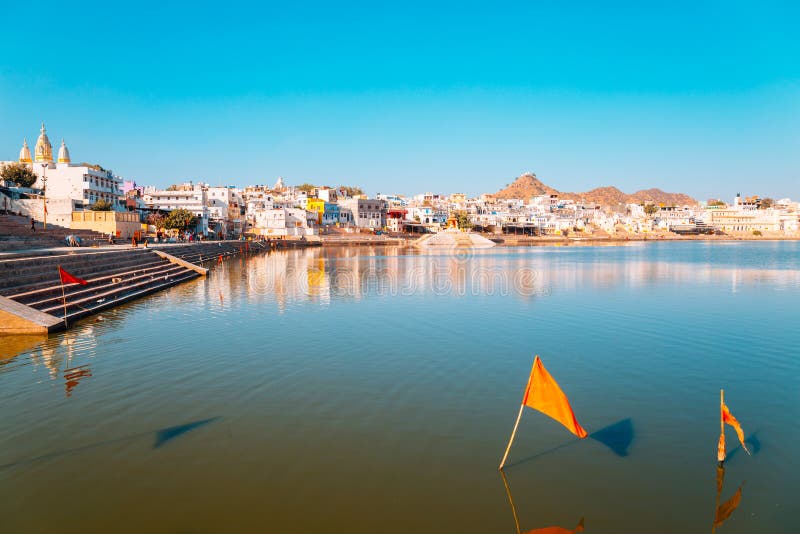 Pushkar Lake and Holy Ghat in Pushkar, India Stock Photo - Image of ...