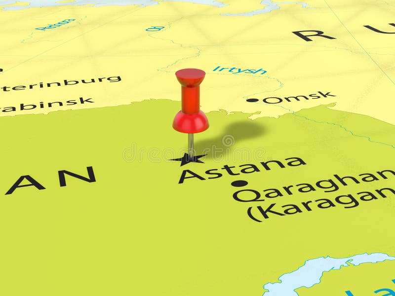 Pushpin on Astana map stock illustration. Illustration of pinned - 92765645