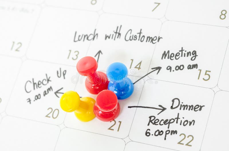Pushpin on Calendar with Busy Day. Stock Image - Image of overworked ...