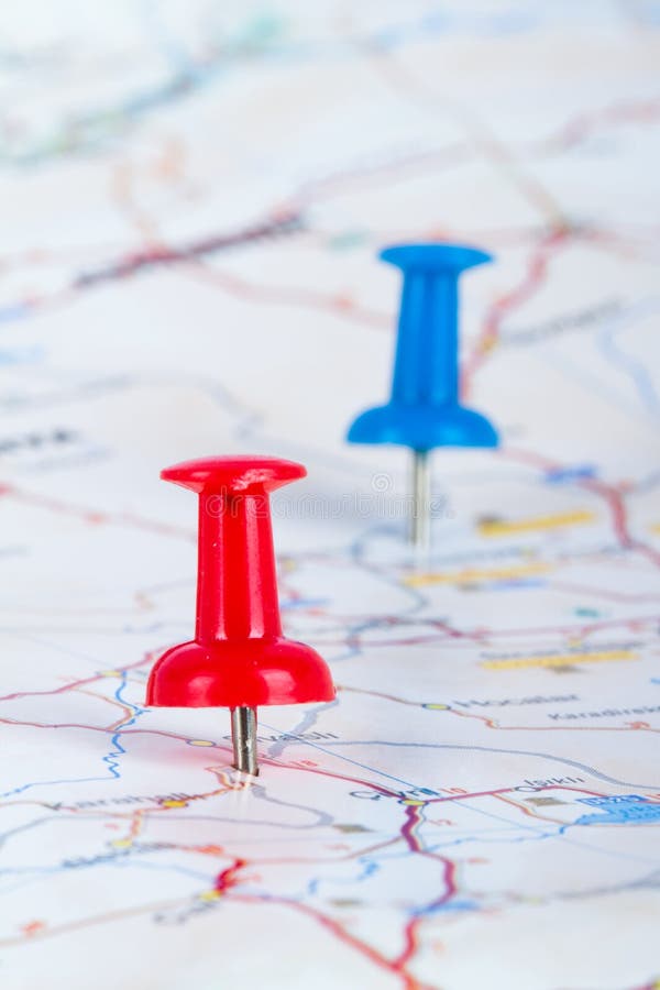 Pushpin Marking Location on Map Stock Photo - Image of pushpin, lost ...