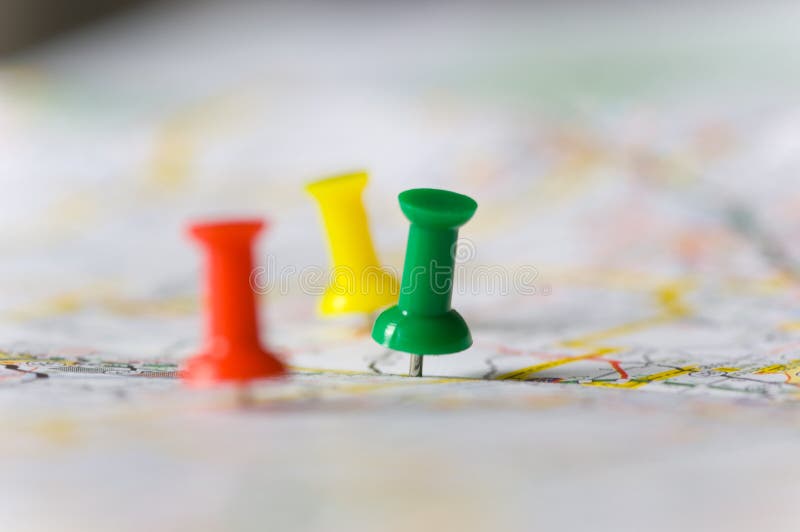 Pushpins on a Map stock image. Image of destnation, destinations - 3501741