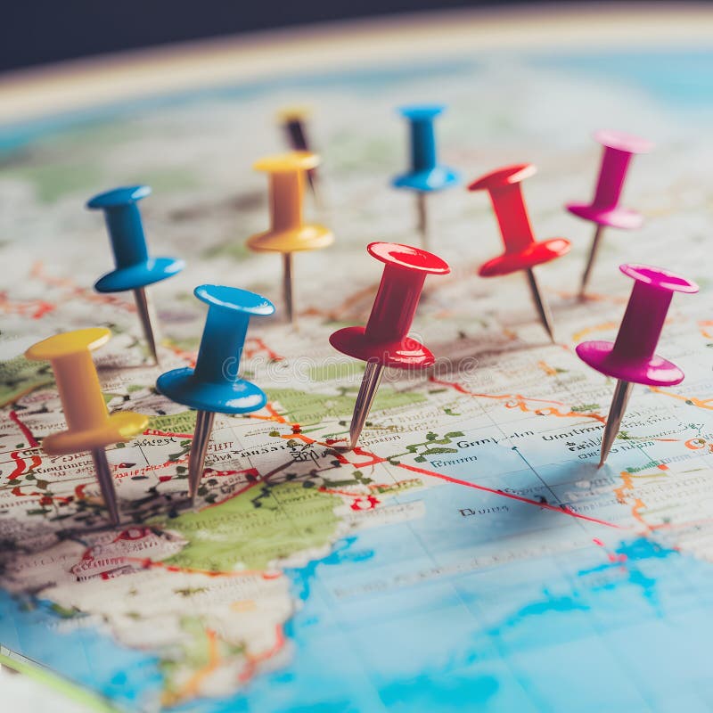 Pushpins Mark Destinations on Map, Representing Diverse Travel ...