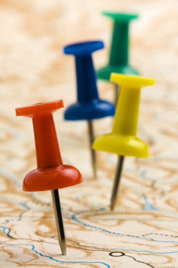 Pushpins in a map stock photo. Image of blueprint, geography - 1202668