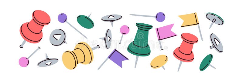 Pushpins, Thumbtacks Set. Different Push Pins, Attaching Buttons ...