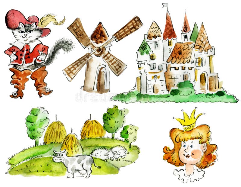 Puss in Boots Hand Painted Icons Stock Illustration - Illustration of ...