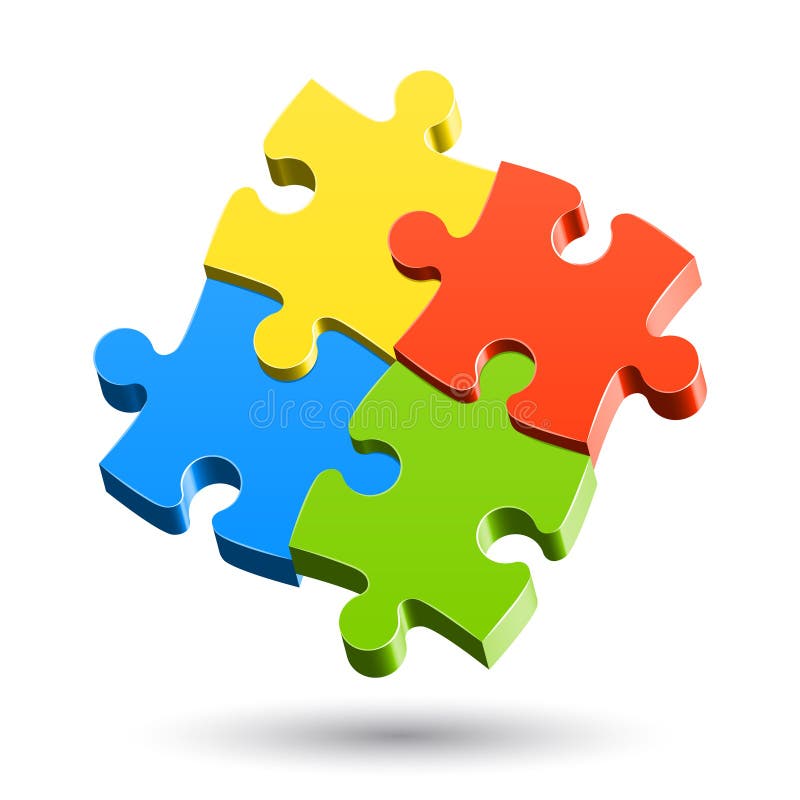 Pussel I 3D-pussel Vita Bitar Med En Mörkgrå Bakgrund Gruppsamarbete ...