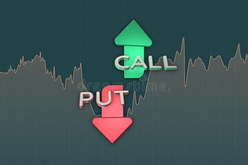 Put and Call Color Arrows Binary Option Chart on Brown. 3D Illustration ...
