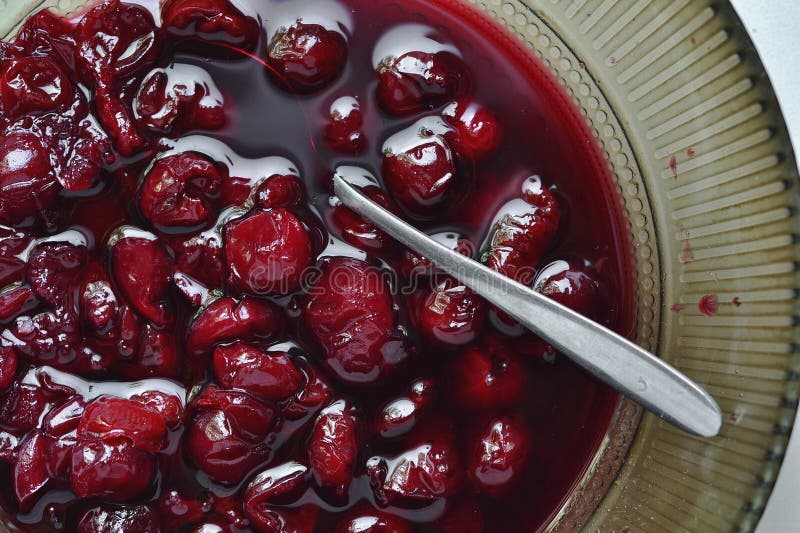 Put Cherry Jam in a Dark Plate Stock Image - Image of food, berry ...