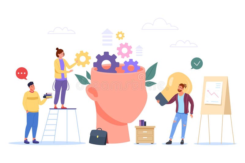 Put Knowledge in Head. People Putting Cog Gear Wheels with Idea in ...