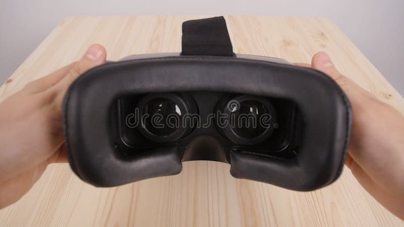 Put on Virtual Reality Glasses from the First Person Stock Video ...