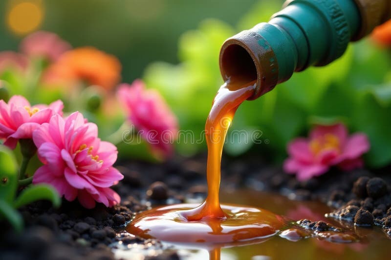 Putrid Brown Liquid Dripping from Hose into Flowerbed, Liquid, Drip ...