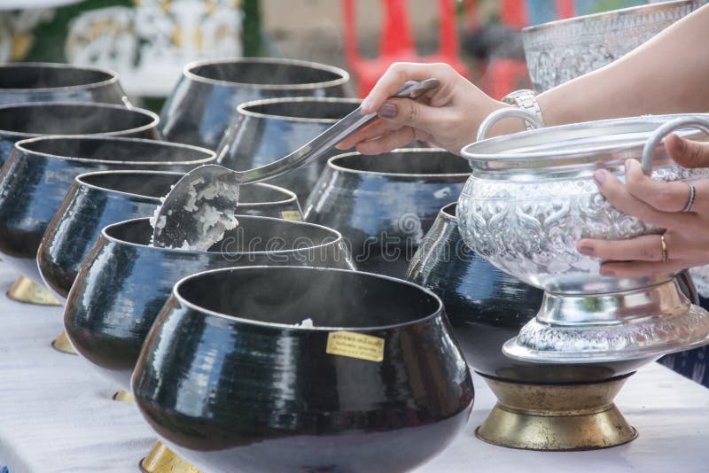 People Give Food and Drink for Alms To Buddhist Monks Stock Image ...