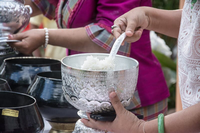 People Give Food and Drink for Alms To Buddhist Monks Stock Image ...