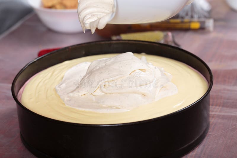 Putting the Cream into a Baking Dish Stock Image - Image of cream ...