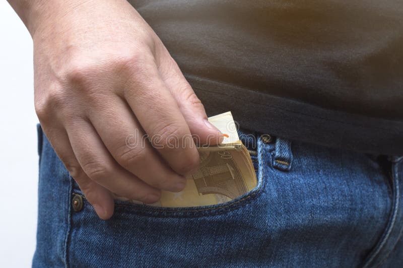 Putting Money into the Pocket Stock Image - Image of front, bill: 109118181