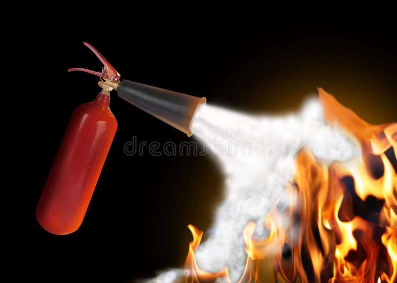 Putting Out Flame with Fire Extinguisher on Dark Background Stock Image ...