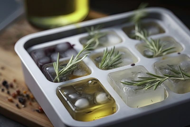 Putting Rosemary and Olive Oil into an Ice Cube Tray, in Closeup Stock ...