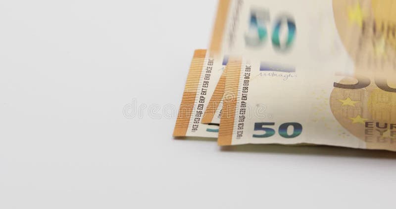 Putting on the White Table Banknotes of 50 Euros. White Background ...