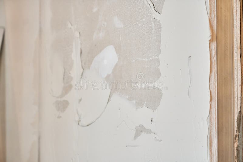 Putty Stains on the Wall. Textured White Putty or Plaster Close-up on ...