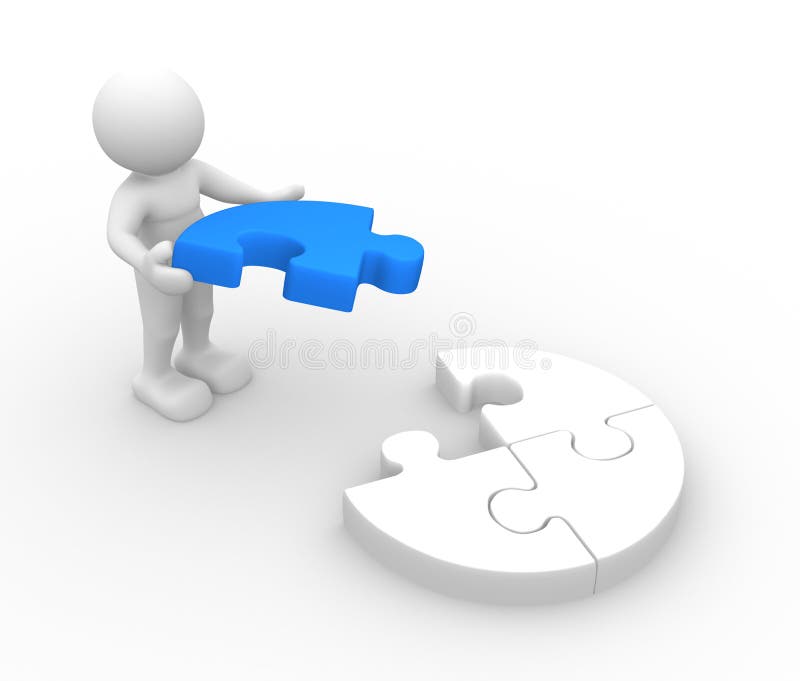 3D man with a puzzle piece stock illustration. Illustration of concept ...