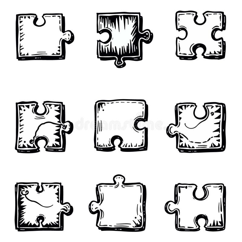 Puzzle As Black and White Ink Vector Design Set for Multiple Creative ...