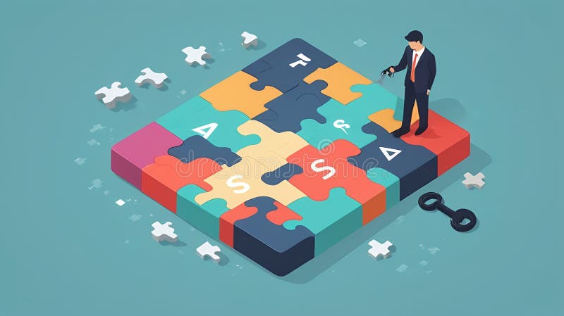 Puzzle Assembly with Businessman Adding Piece Stock Illustration ...