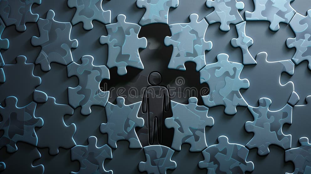 Illustration of a Person Figure Surrounded by Puzzle Piece Pattern ...