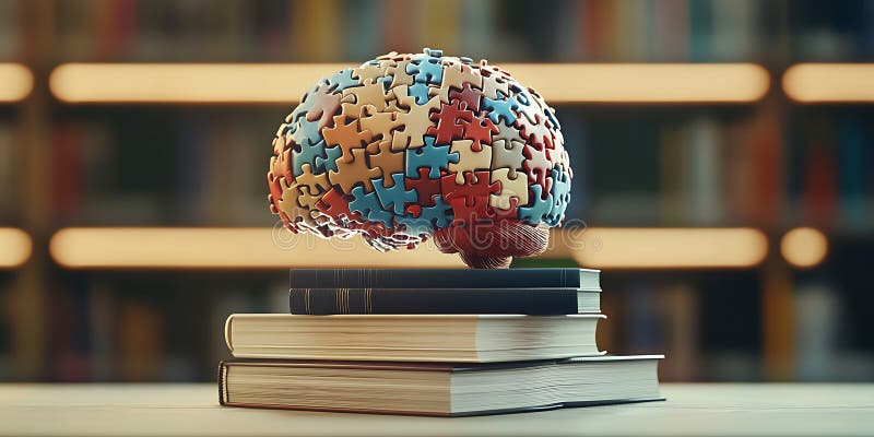 Puzzle Brain on Books Knowledge Learning Background Wallpaper Stock ...