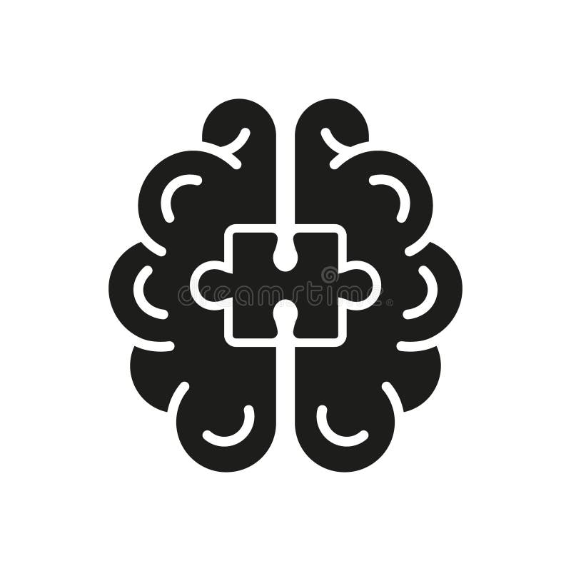 Solution in Human Head Line Icon. Person S Brain and Jigsaw, Creation ...
